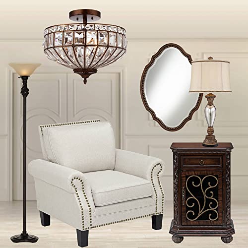 Regency Hill Traditional Torchiere Floor Lamp 70" Tall Hand Applied Black Bronze Swirl Font Amber Glass Shade Standing Pole Light for Living Room Reading House Bedroom Home Office Decor