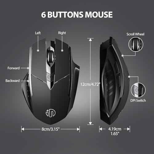 INPHIC Multi-Device Bluetooth Mouse Wireless, Rechargeable, USB Receiver, 6 Buttons, Ergonomic for Laptop, Computer, Mac, PC etc.