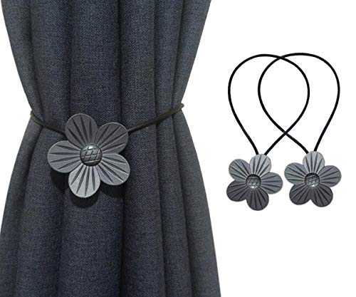 CHICTIE 1 Pair Vintage Flower Hand Carved Magnetic Tiebacks Ropes Curtain Drapery Holdbacks Artistic Room Décor for Girls Cafe Bistro (Metal Flower Tieback- Gray)