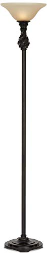Regency Hill Traditional Torchiere Floor Lamp 70" Tall Hand Applied Black Bronze Swirl Font Amber Glass Shade Standing Pole Light for Living Room Reading House Bedroom Home Office Decor