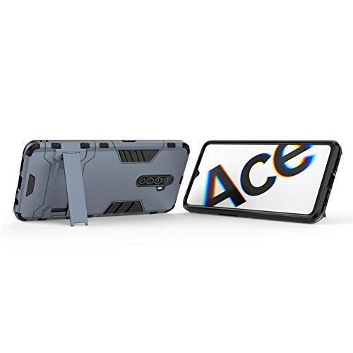 Case for Oppo Reno Ace (6.5 inch) 2 in 1 Shockproof with Kickstand Feature Hybrid Dual Layer Armor Defender Protective Cover (Blue Black)