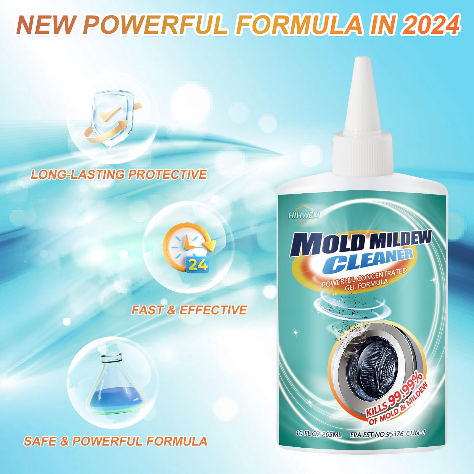 HIHWEM Mold Remover Gel Household Mold Mildew Cleaner for Washing Machine Sealant Tiles Grout Bathroom Cleaning Home Kitchen Sinks Cleaning (10 FL OZ)