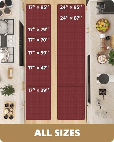 Color&Geometry Kitchen Rug Set 2 Piece Kitchen Runner Rug Kitchen Floor Mat, Cushioned Anti Fatigue Non Skid Waterproof Comfort Standing Kitchen Mat, 17"x29"+17"x59", Red