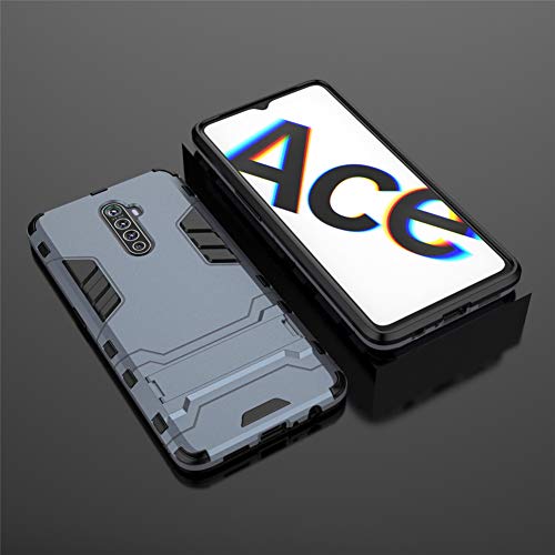 Case for Oppo Reno Ace (6.5 inch) 2 in 1 Shockproof with Kickstand Feature Hybrid Dual Layer Armor Defender Protective Cover (Blue Black)