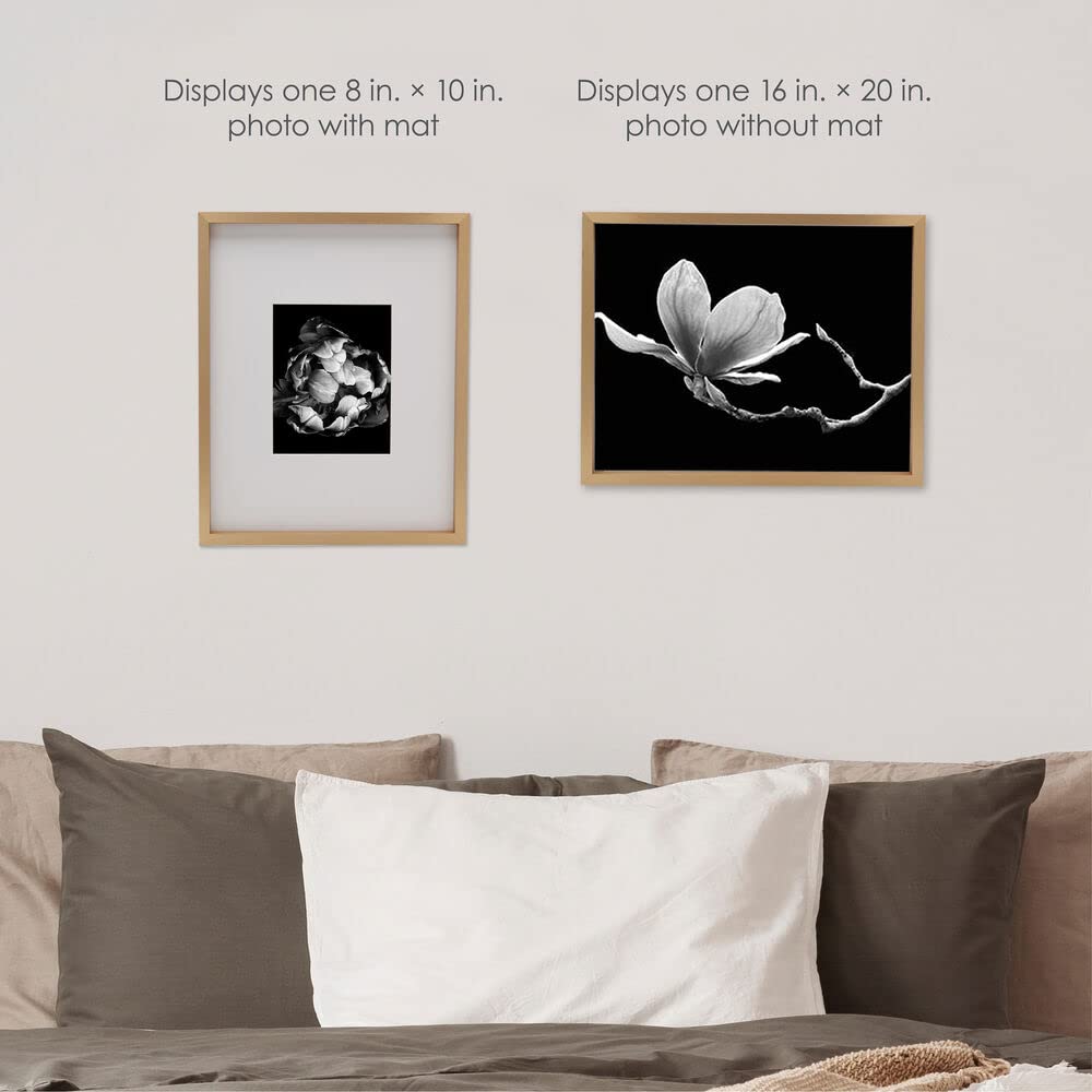 Mikasa Gallery Frame-16.93 x 21.06 in. Photo without Mat, 7.5 x 9.5 in. Photo with Mat, 2 mm Beveled Mat, Vertical or Horizontal Display, 17x21 Inch, Champagne