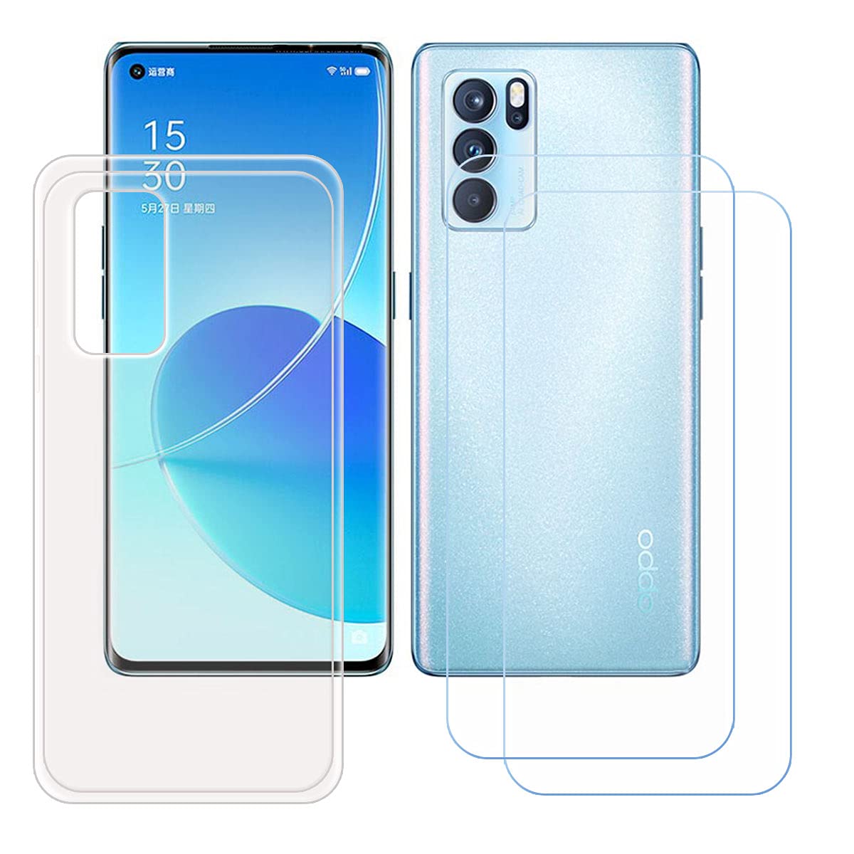 FZZSZS Case for Oppo Reno 6 Pro 5G + 2 Pack Tempered Glass Screen Protector Protective Film,Slim Transparent Soft Gel TPU Silicone Protection Case Cover for Oppo Reno 6 Pro 5G (6.55")