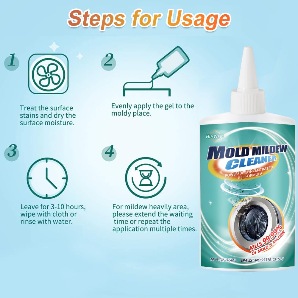 HIHWEM Mold Remover Gel Household Mold Mildew Cleaner for Washing Machine Sealant Tiles Grout Bathroom Cleaning Home Kitchen Sinks Cleaning (10 FL OZ)