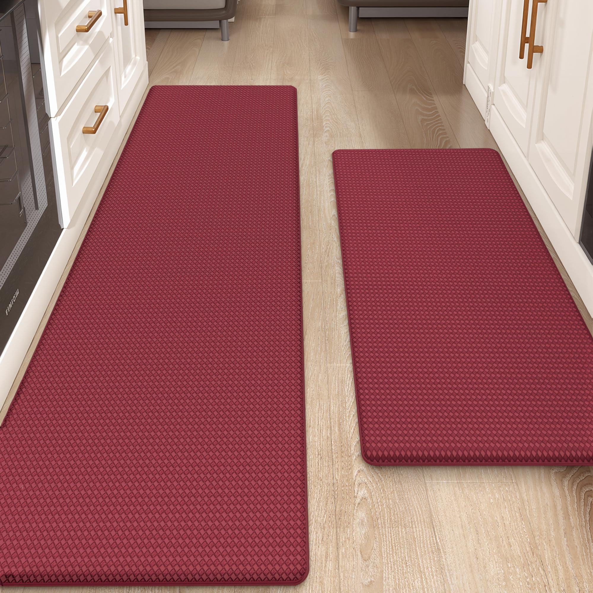 Color&Geometry Kitchen Rug Set 2 Piece Kitchen Runner Rug Kitchen Floor Mat, Cushioned Anti Fatigue Non Skid Waterproof Comfort Standing Kitchen Mat, 17"x29"+17"x59", Red