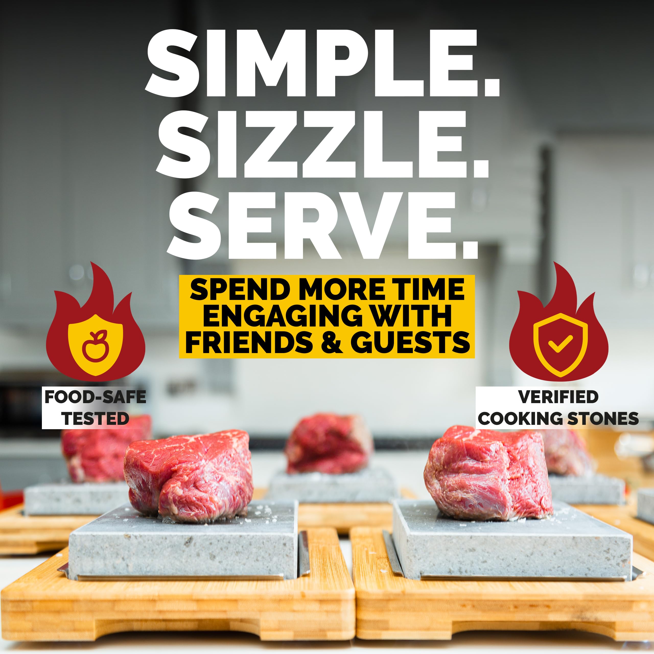 Black Rock Grill Restaurant-Grade Hot Stone Set - Extra-Thick Lava Stone for Superior Sizzling Steak Cooking.