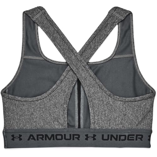 Under Armour Womens Crossback Mid Impact Heather Sports Bra , Charcoal Light Heather (019)/Black , Medium