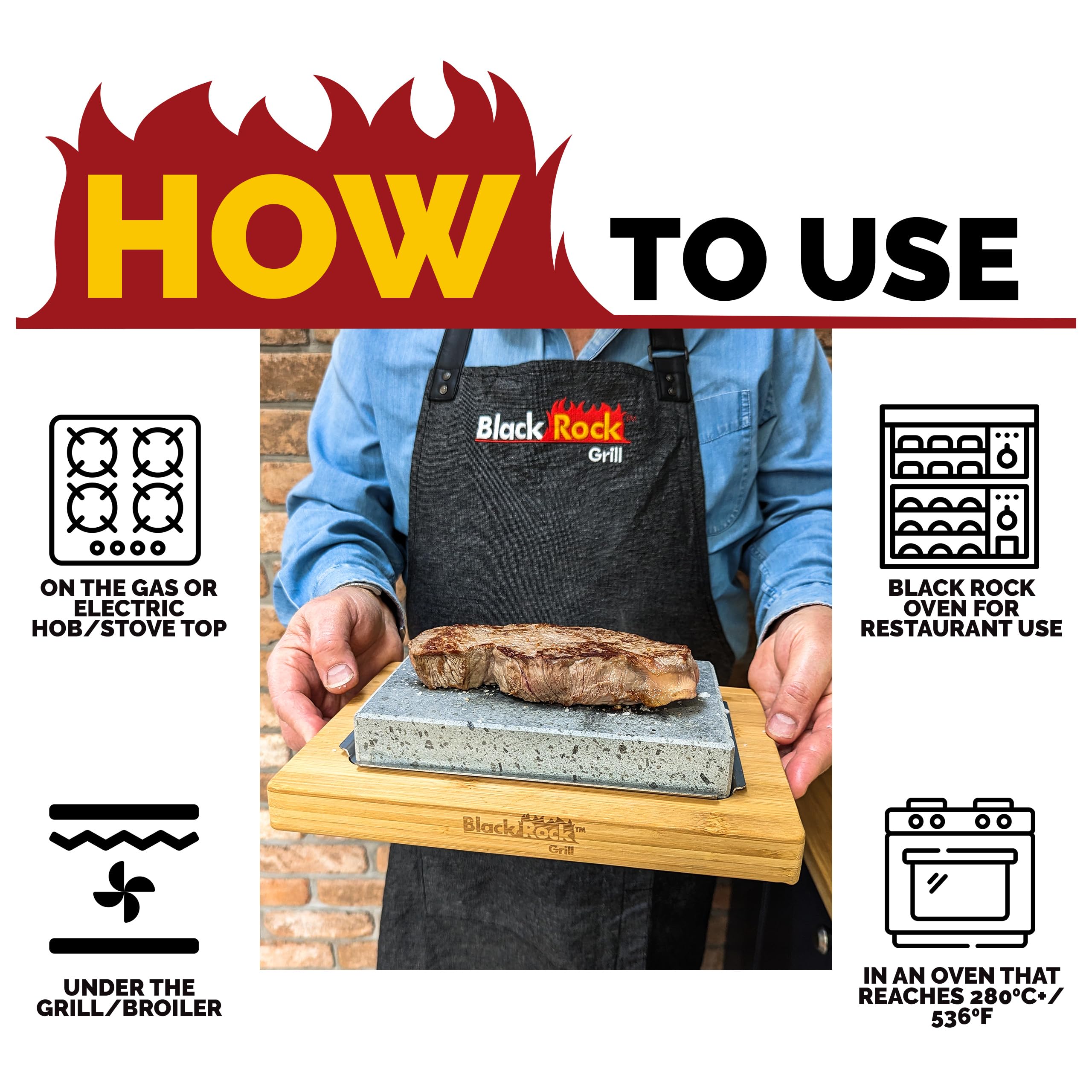 Black Rock Grill Restaurant-Grade Hot Stone Set - Extra-Thick Lava Stone for Superior Sizzling Steak Cooking.