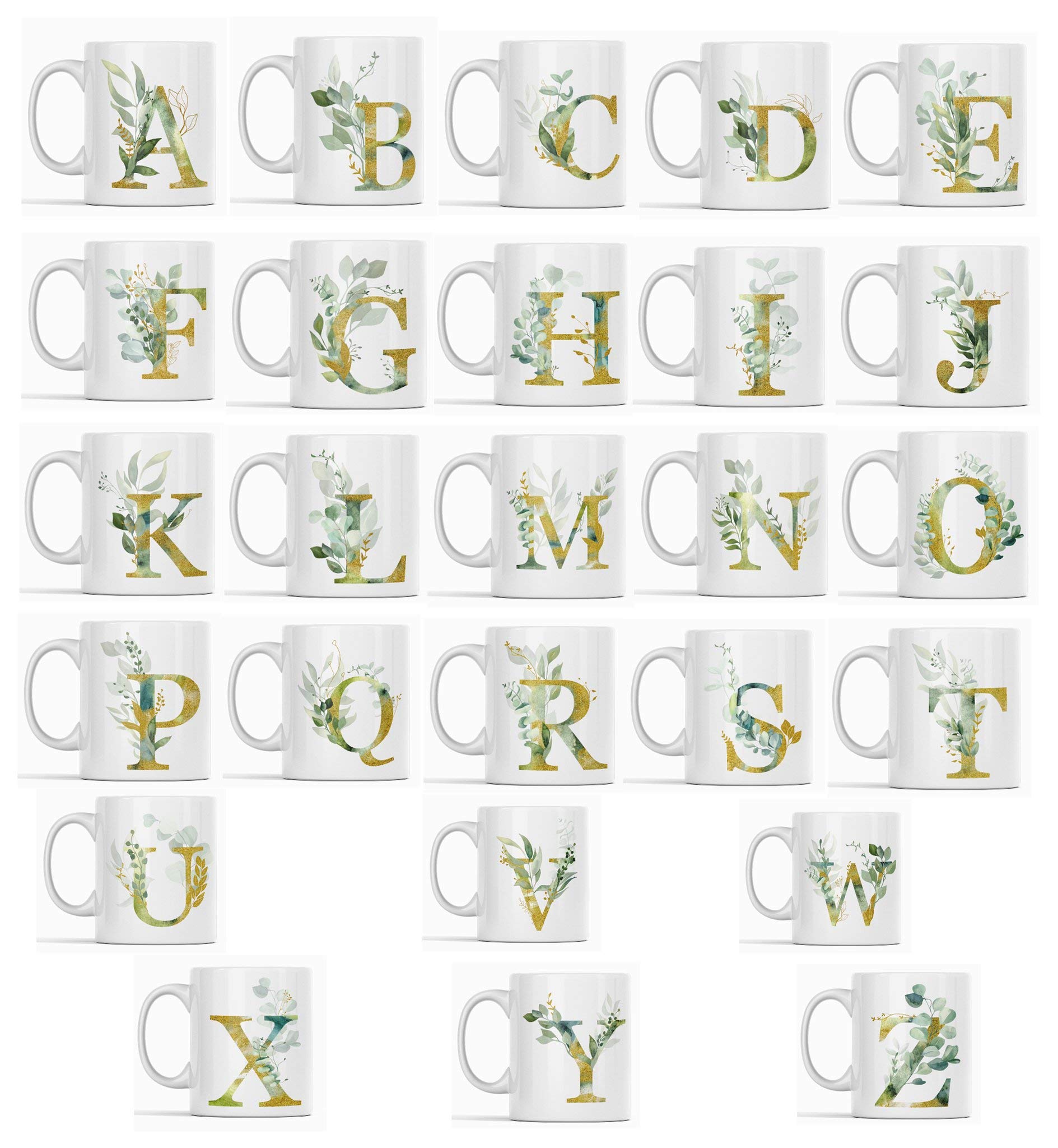 Alpha/D Graphic Letter D Coffee Mug - Alphabet Monogram D - Gold Shimmer Floral Tea Cup For Her Birthday Christmas Mothers Day - 11oz