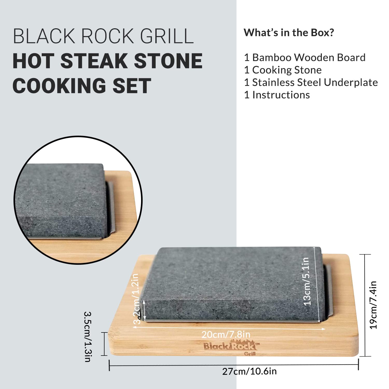 Black Rock Grill Restaurant-Grade Hot Stone Set - Extra-Thick Lava Stone for Superior Sizzling Steak Cooking.
