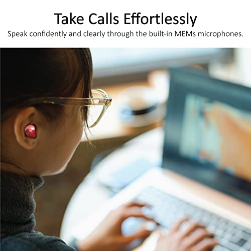 iLuv myBuds Wireless Earbuds, Bluetooth 5.3, Built-in Microphone, 20 Hour Playtime, IPX6 Waterproof Protection, Compatible with Apple & Android, Includes Charging Case & 4 Ear Tips, TB100 Red