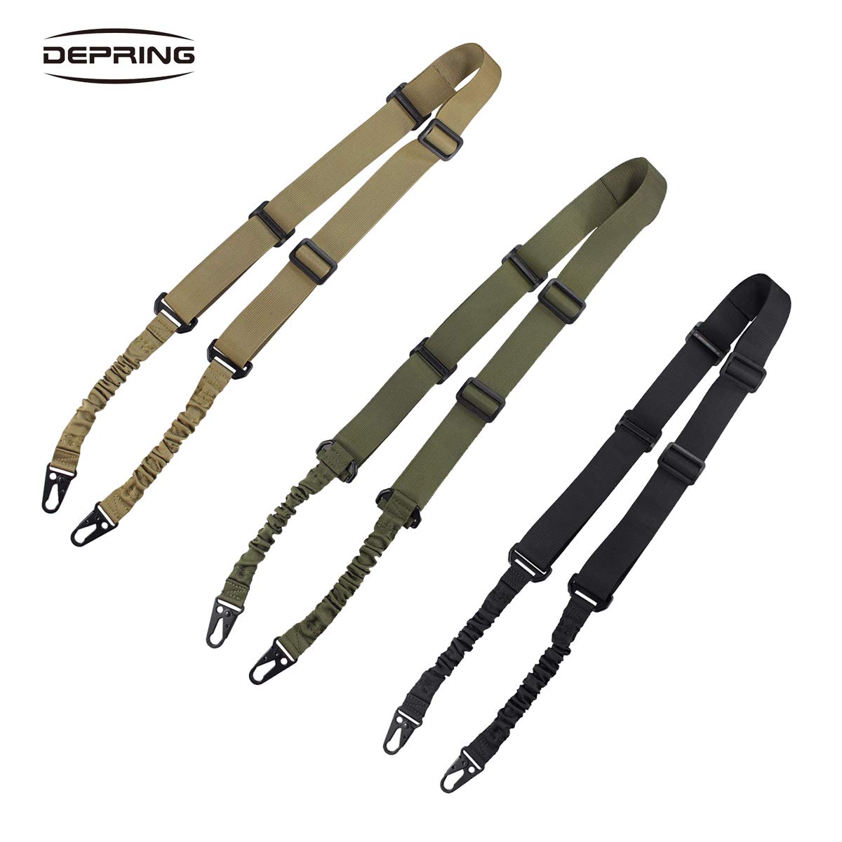 Depring 2 Points Rifle Sling Length Adjustable Traditional Gun Shoulder Strap with Metal Hook (Black)