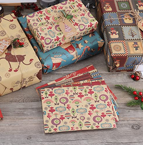 SmoTecQ Christmas Gift Wrapping Paper, Made from Recycled Kraft Paper, 10 Pack 70X50CM Folded Sheets with 10 Gift Tags