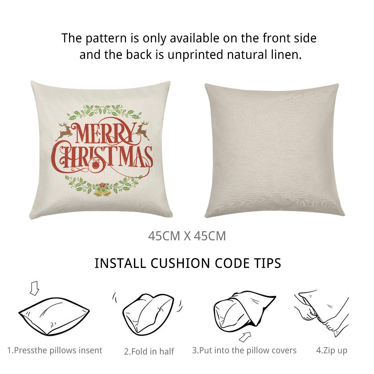 Birsppy Horuhue Christmas Pillow Covers, 4 Pack 18"x18" Christmas Decorative Couch Pillow Cases Winter Holiday Rustic Farmhouse Linen Cushion Case for Sofa, Couch, Bed and Car