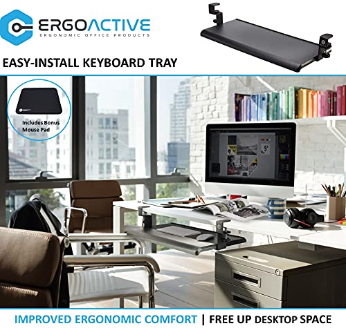 ErgoActive Extra Wide Under Desk Keyboard Tray with Clamp On Easy Installation, Fits Full Size Keyboard and Mouse, Office, Home, School, Gaming Keyboard Tray (32" x 12.2")