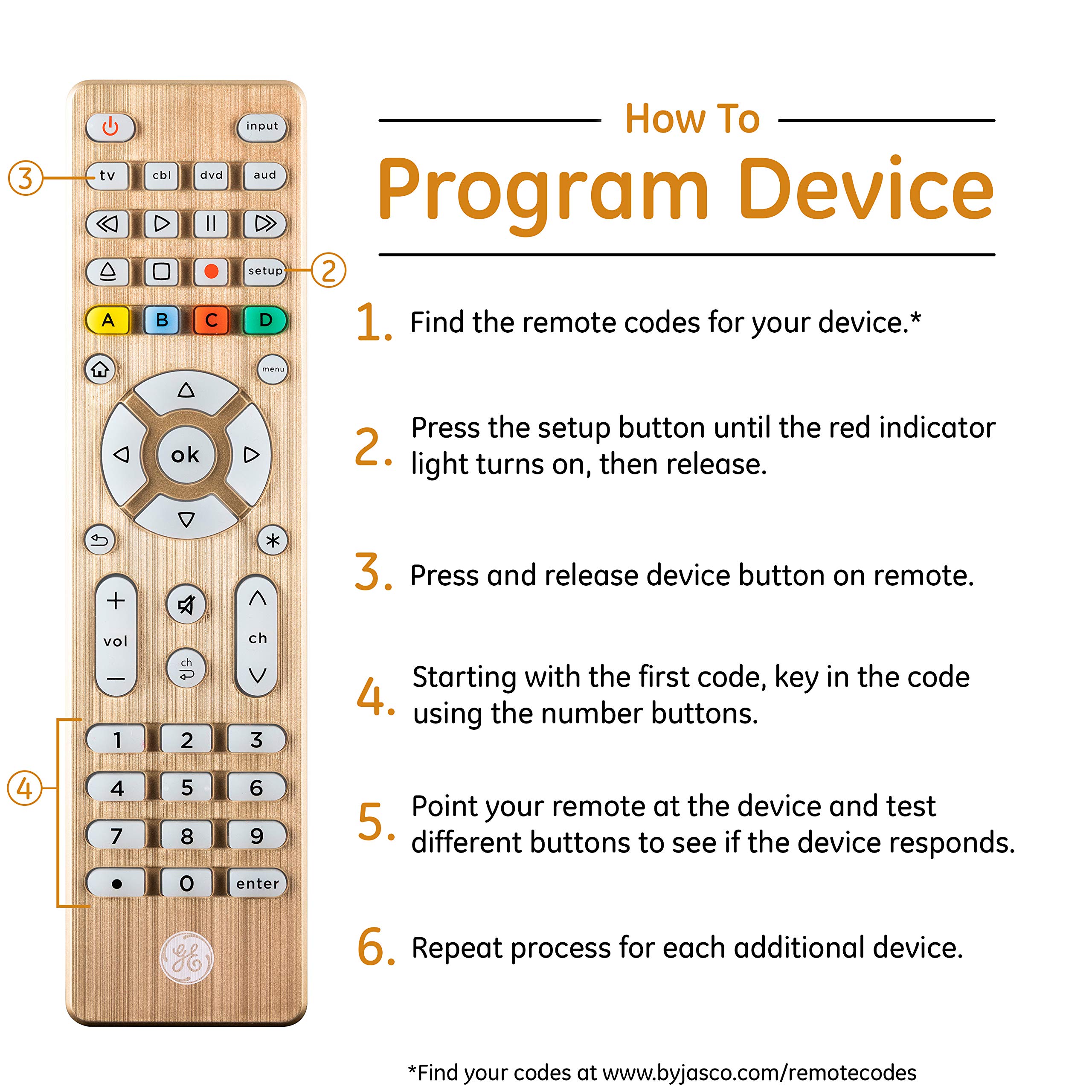 GE Universal Remote Control, Samsung TV Remote, Universal TV Remote for Roku TV, Vizio, LG, Sony, Sharp, Roku, Apple TV, TCL, Panasonic, Smart TVs, Streaming Players, Blu-ray, DVD, 4-Device, Gold