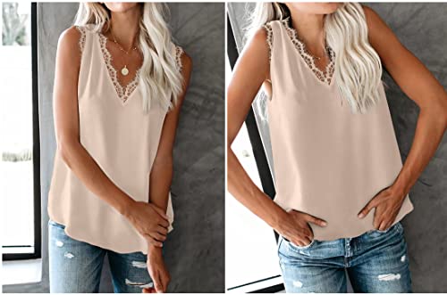 lime flare Women Sexy Deep V Neck Lace Trim Cami Tank Tops Solid Casual Lacy Camisole Shirt (S,D#Apricot Eyelash Lace)