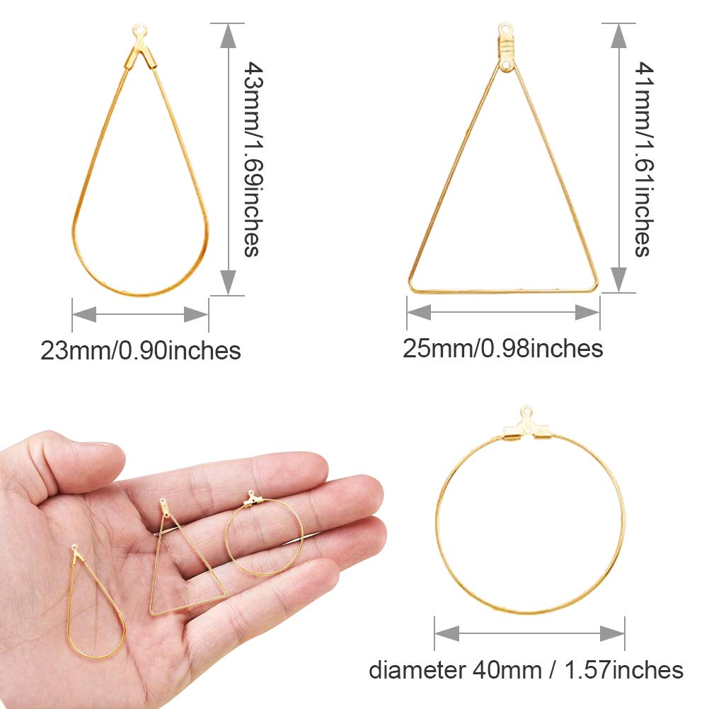 60pcs Earrings Beading Hoop Earring Finding Teardrop Earring Triangle Earring Round Hoop Earring for Jewelry Making DIY Crafts Art Creation Women Gift
