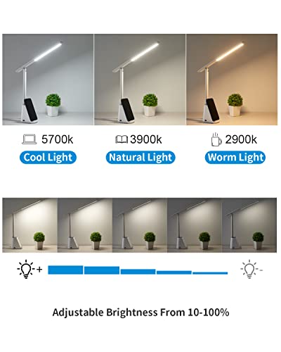 seebest Rechargeable Desk Lamp with 15W Fast Wireless Charger, USB Charging Port, Table Lamp for Home Office, Touch Control Eye-Caring Stepless Dimming, Foldable Little Lamp, for Reading Work
