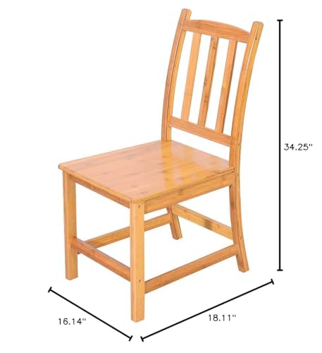 2pcs Bamboo Dining Chairs Simple Design Wooden Bedroom Study Chairs High-Back Wood Natural Color