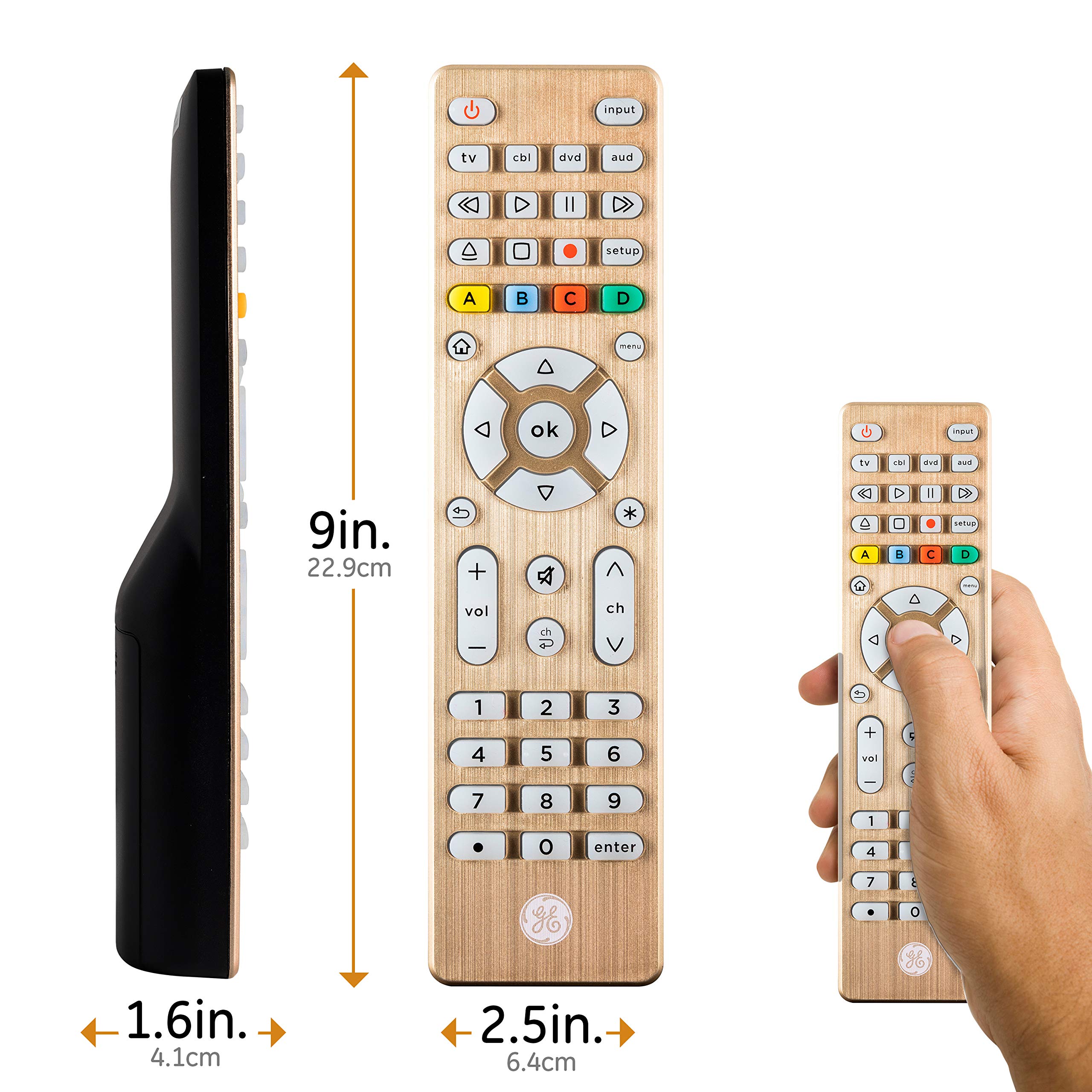 GE Universal Remote Control, Samsung TV Remote, Universal TV Remote for Roku TV, Vizio, LG, Sony, Sharp, Roku, Apple TV, TCL, Panasonic, Smart TVs, Streaming Players, Blu-ray, DVD, 4-Device, Gold