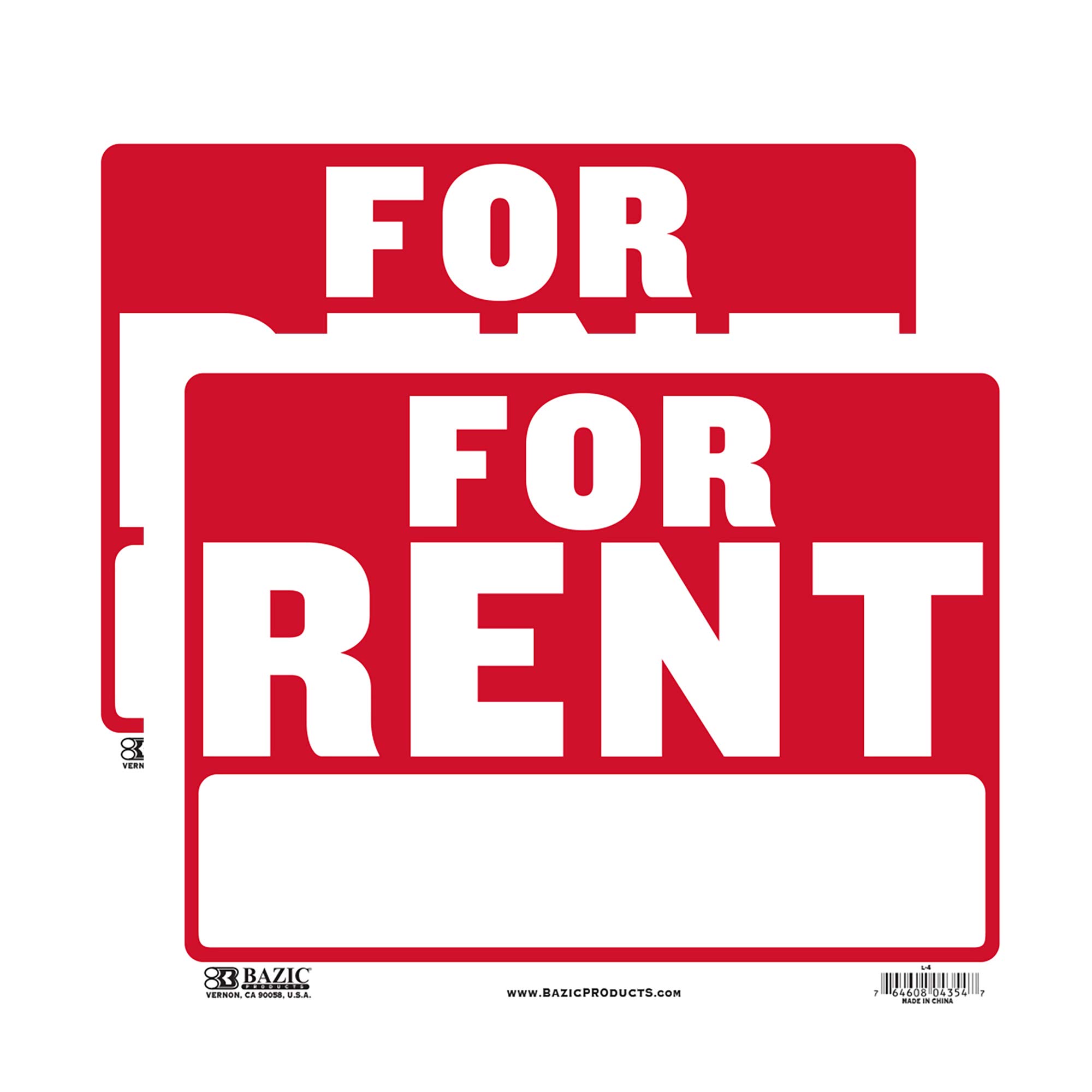 BAZIC For Rent Sign 12"x16", For Rent Rental House Home Apartment Car Auto Store Shops Business Waterproof Indoor Signage, 2-Pack