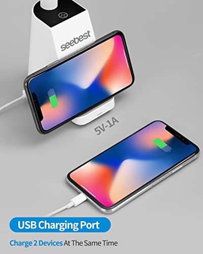 seebest Rechargeable Desk Lamp with 15W Fast Wireless Charger, USB Charging Port, Table Lamp for Home Office, Touch Control Eye-Caring Stepless Dimming, Foldable Little Lamp, for Reading Work