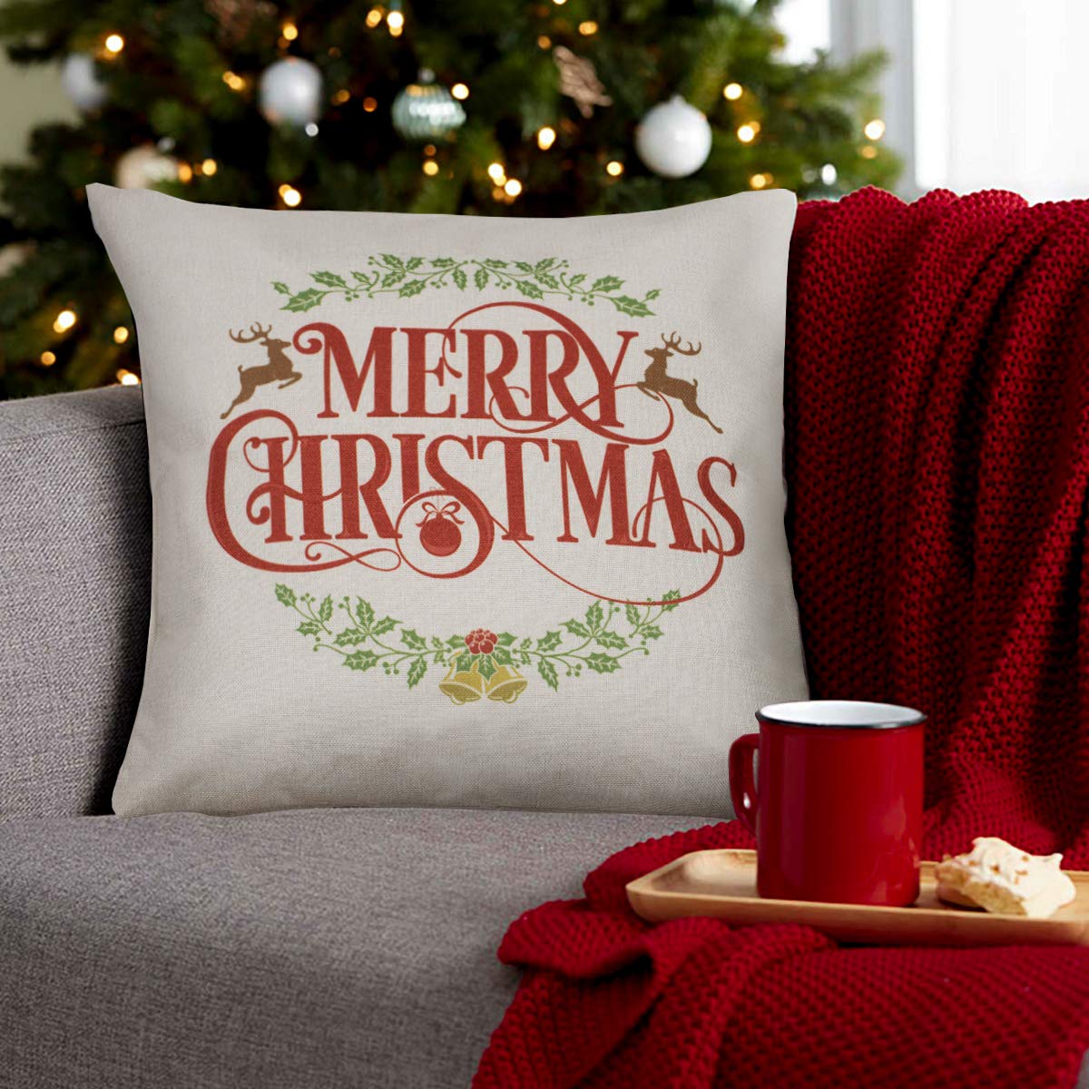Birsppy Horuhue Christmas Pillow Covers, 4 Pack 18"x18" Christmas Decorative Couch Pillow Cases Winter Holiday Rustic Farmhouse Linen Cushion Case for Sofa, Couch, Bed and Car