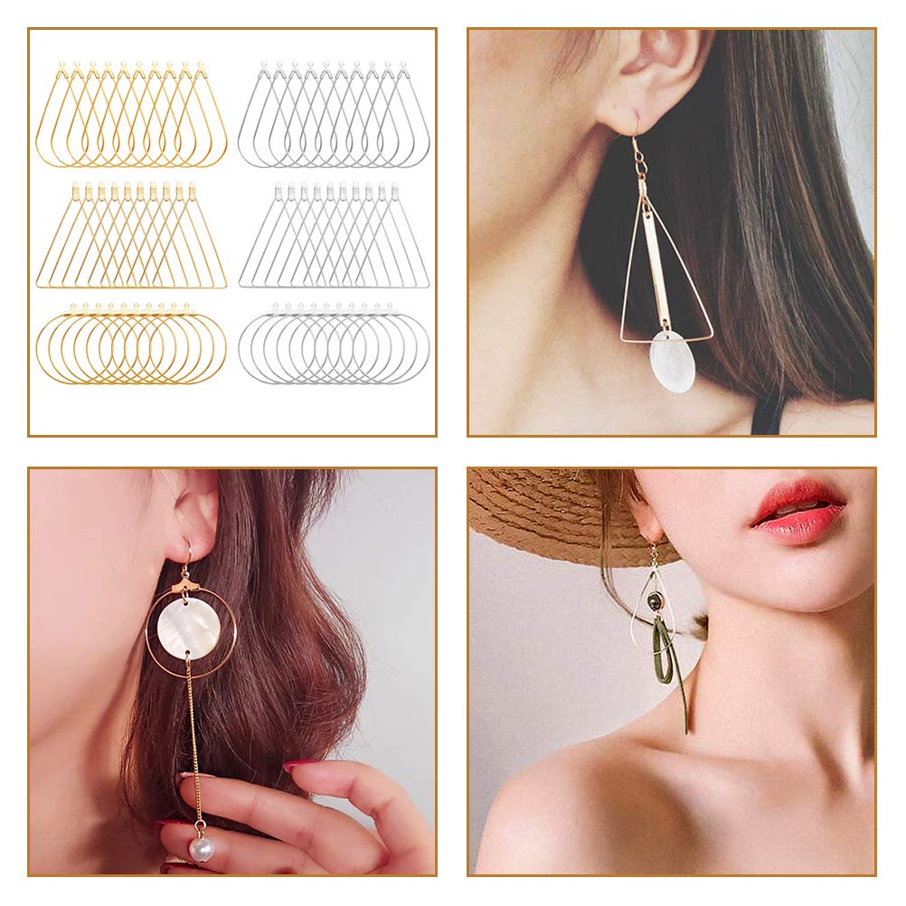 60pcs Earrings Beading Hoop Earring Finding Teardrop Earring Triangle Earring Round Hoop Earring for Jewelry Making DIY Crafts Art Creation Women Gift