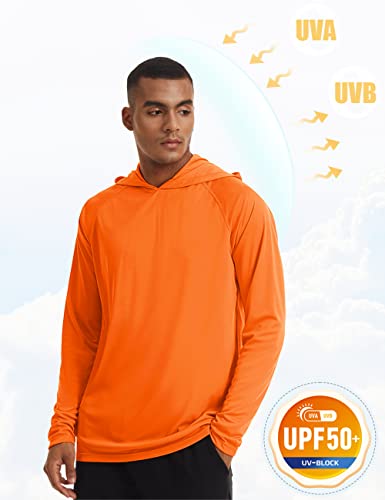 Fishing Shirts for Men Long Sleeve with Hooded UPF 50+ Sun Protection Moisture Wicking Active Rash Guards Summer Shirts Orange