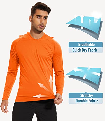 Fishing Shirts for Men Long Sleeve with Hooded UPF 50+ Sun Protection Moisture Wicking Active Rash Guards Summer Shirts Orange