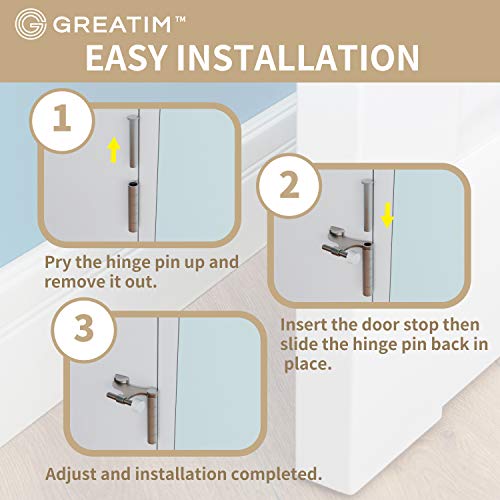 10 Pack Hinge Door Stoppers, Heavy Duty Door Stopper Hinge, Rubber Bumper Tips, Zinc Alloy, SN (Silver)