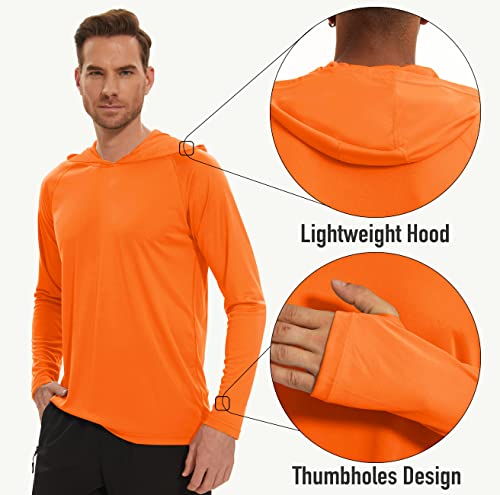 Fishing Shirts for Men Long Sleeve with Hooded UPF 50+ Sun Protection Moisture Wicking Active Rash Guards Summer Shirts Orange