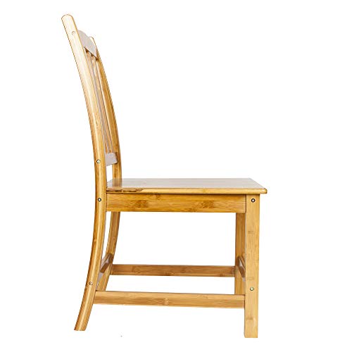 2pcs Bamboo Dining Chairs Simple Design Wooden Bedroom Study Chairs High-Back Wood Natural Color