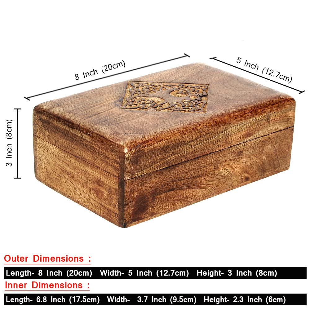 Ajuny Hand Carved Decorative Wooden Jewelry Box Celtic Centre Design Rustic Finish Keepsake Storage Travel Organizer Treasure Chest Trinket Holder Great for Gifts