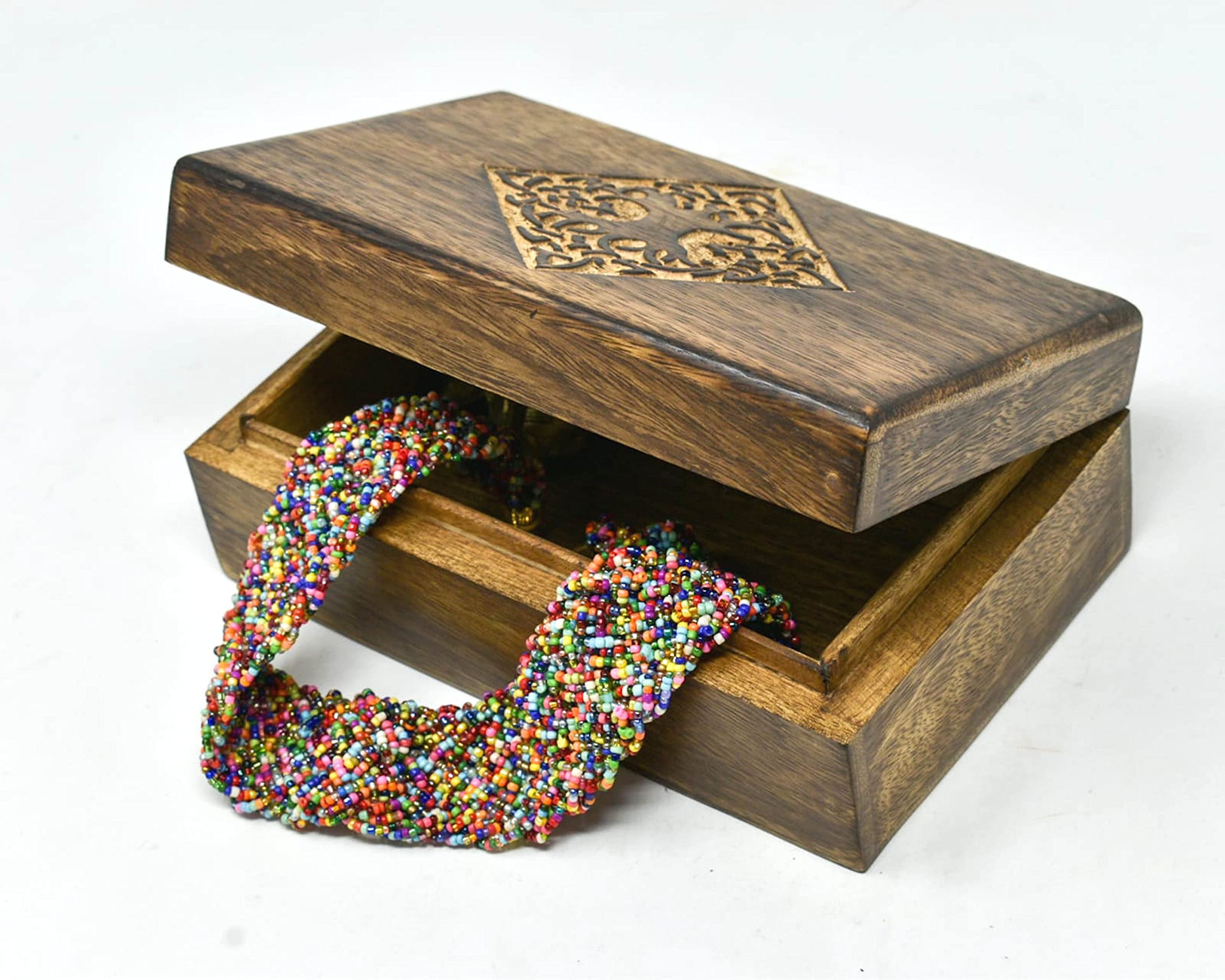 Ajuny Hand Carved Decorative Wooden Jewelry Box Celtic Centre Design Rustic Finish Keepsake Storage Travel Organizer Treasure Chest Trinket Holder Great for Gifts