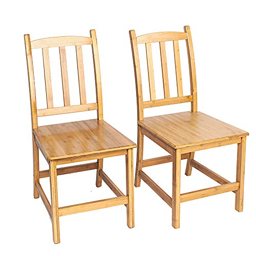 2pcs Bamboo Dining Chairs Simple Design Wooden Bedroom Study Chairs High-Back Wood Natural Color