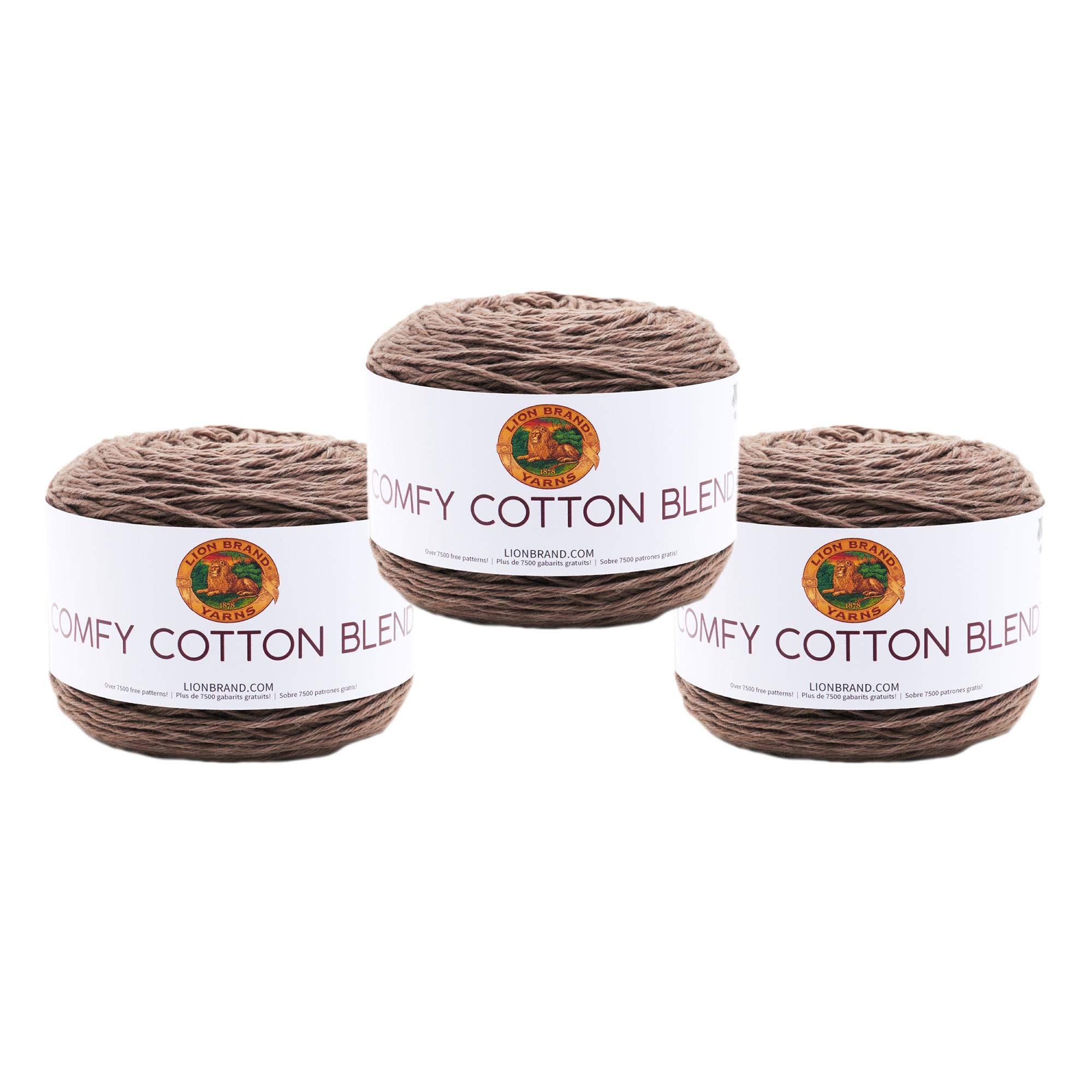 (3 Pack) Lion Brand Yarn Comfy Cotton Blend Yarn, Mochaccino
