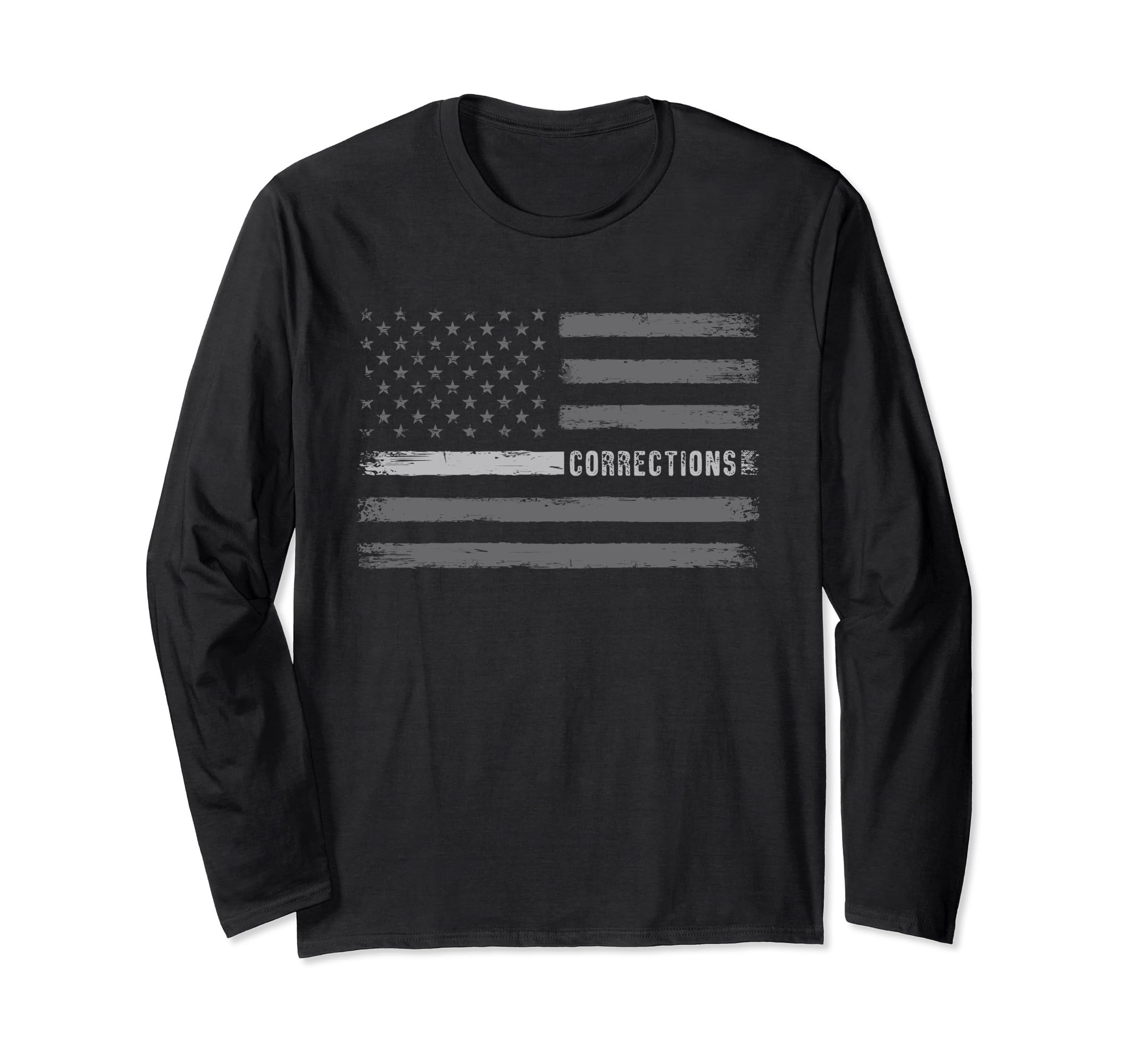Corrections Thin Silver Line Flag for Correctional Officer Long Sleeve T-Shirt