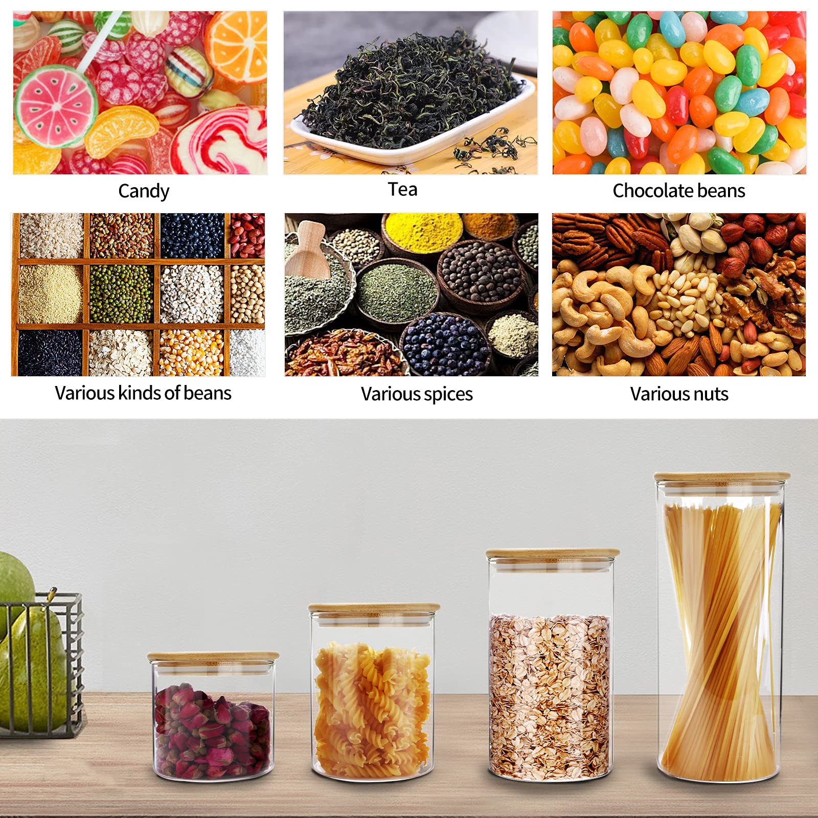 SIXAQUAE Glass Food Storage Containers Jar Stainless Steel Lids 4 Packs 600ml Airtight Canister Organization Sets Stackable