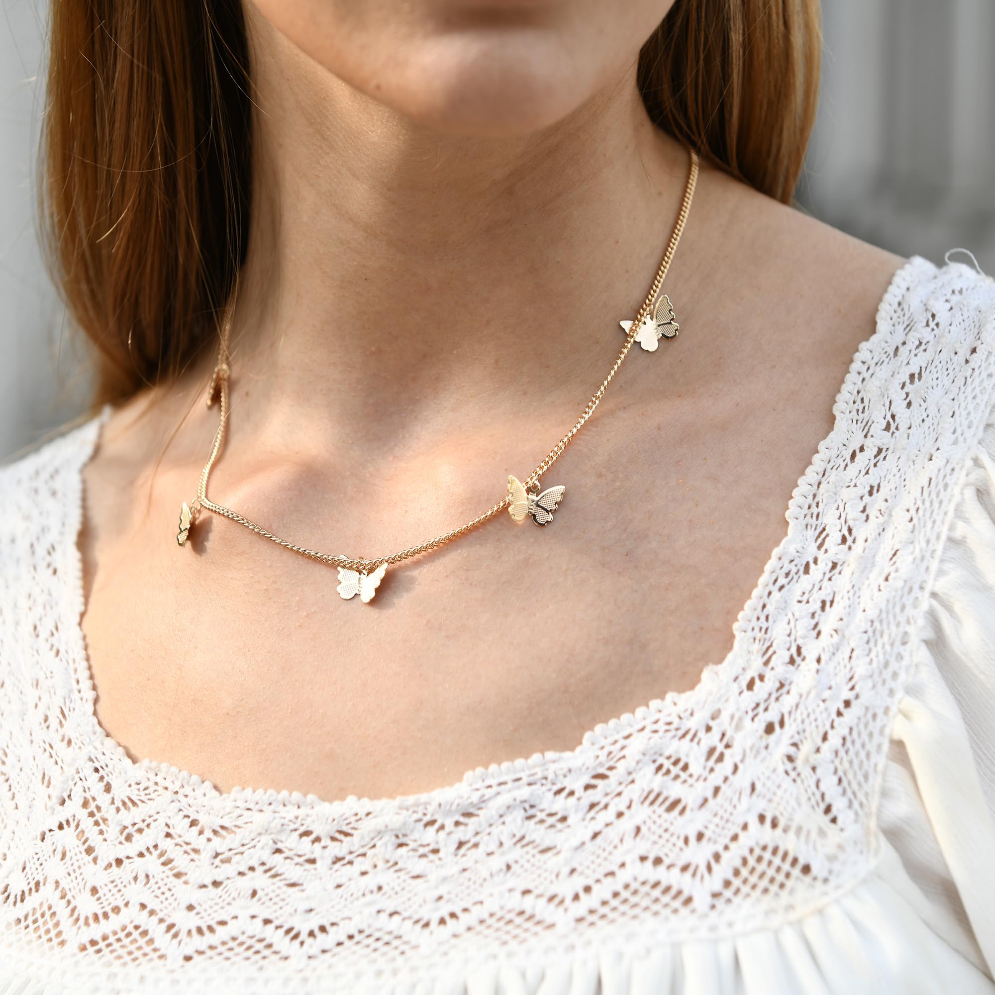Ldurian Dainty Necklace, Layered Necklaces for Women, 14K Butterfly Choker Layering Chokers for Women, Dainty Butterfly Stack Jewelry