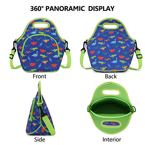 VX VONXURY Lunch Bag for Boys, Neoprene Small Lunch Box Bag for Kids Cute Insulated Thermal Lunch Tote with Removable Shoulder Strap, Dinosaur