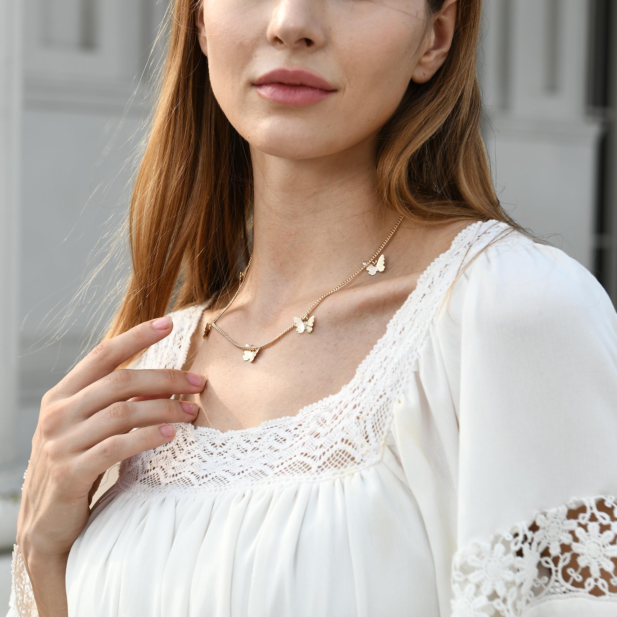Ldurian Dainty Necklace, Layered Necklaces for Women, 14K Butterfly Choker Layering Chokers for Women, Dainty Butterfly Stack Jewelry