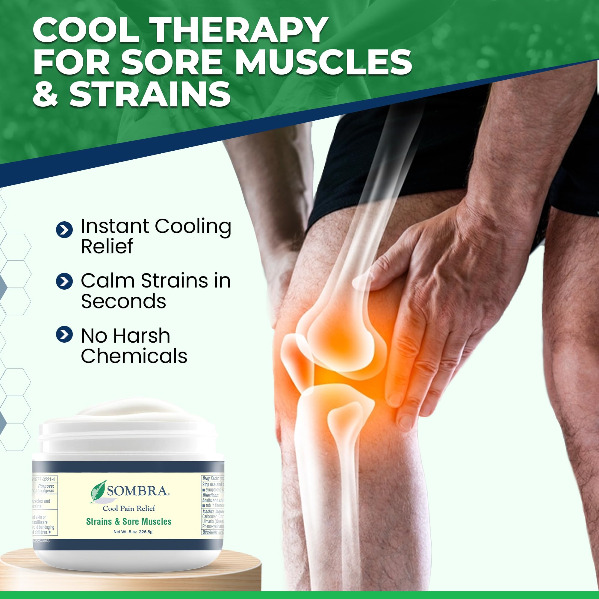 Sombra Warm & Cool Pain Relief Gel, Warm Relief for Arthritis and Chronic Pain Pre-Workout Muscle Rub, Cold for Swelling, Soreness, Post-Workout, Free of Artificial Fragrances, 8oz Per Jar