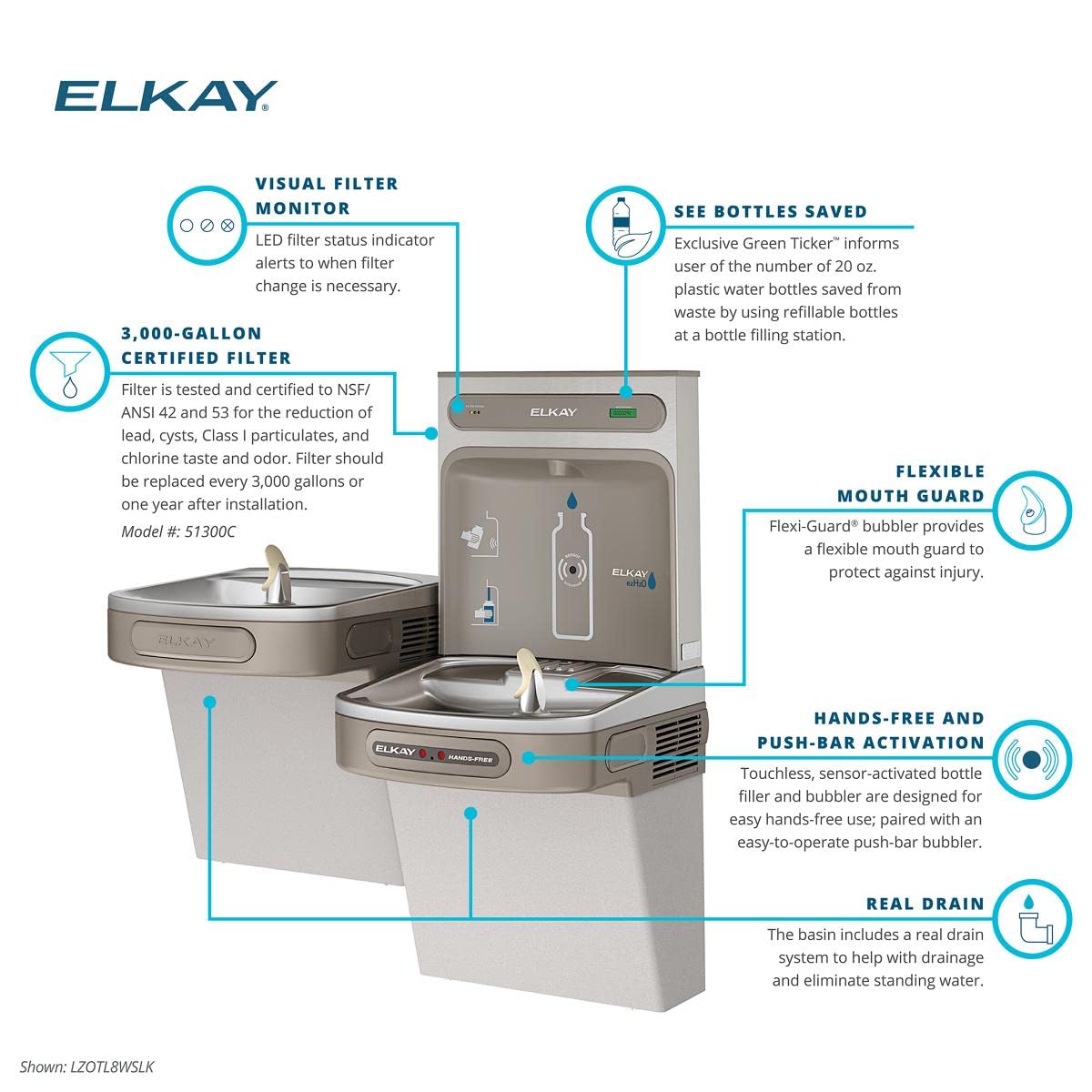 Elkay EZH2O LZOTL8WSLK Bottle Filling Station with Bi-Level ADA Cooler Hands Free Activation, Filtered 8 GPH Light Gray