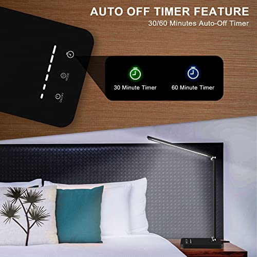 ELECGO LED Desk Lamp, Touch Control Table Lamp with 5 Lighting Modes, Eye Protection Dimmable Office Lamp with Flexible Arm, USB Port, 30/60 Min Timer, for Table Bedroom Bedside Office Study