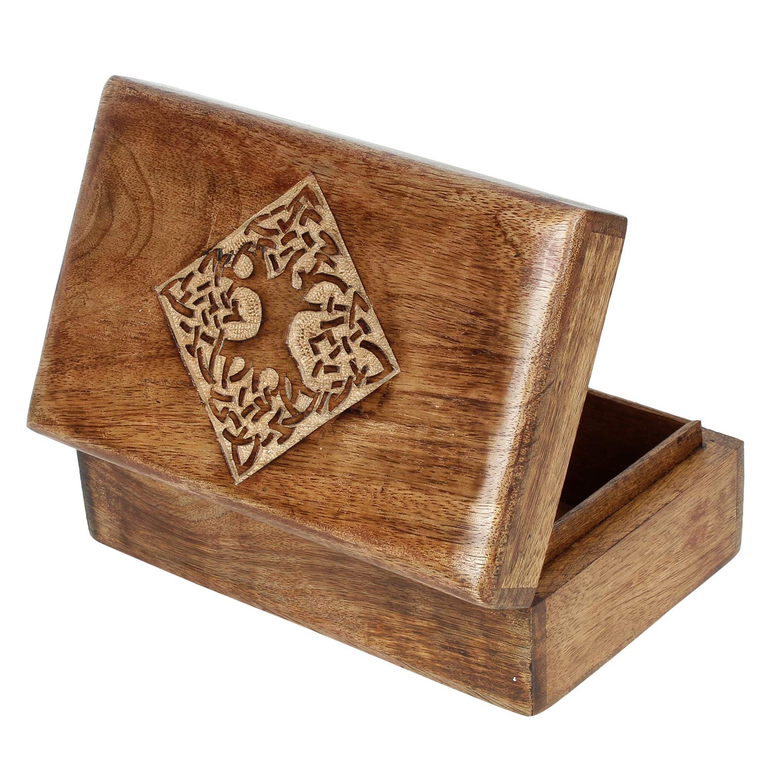 Ajuny Hand Carved Decorative Wooden Jewelry Box Celtic Centre Design Rustic Finish Keepsake Storage Travel Organizer Treasure Chest Trinket Holder Great for Gifts